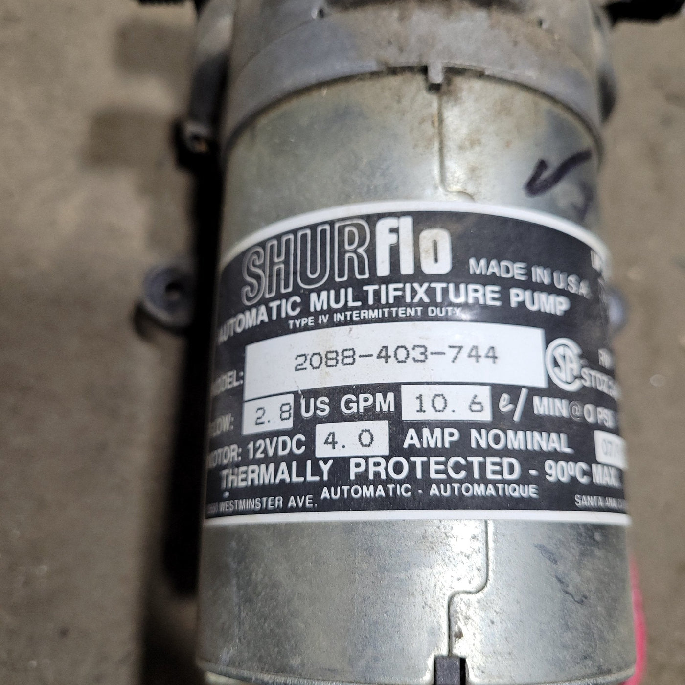 Used Water Pump SHUR-FLO 2088-403-744 — RV Part Shop CA